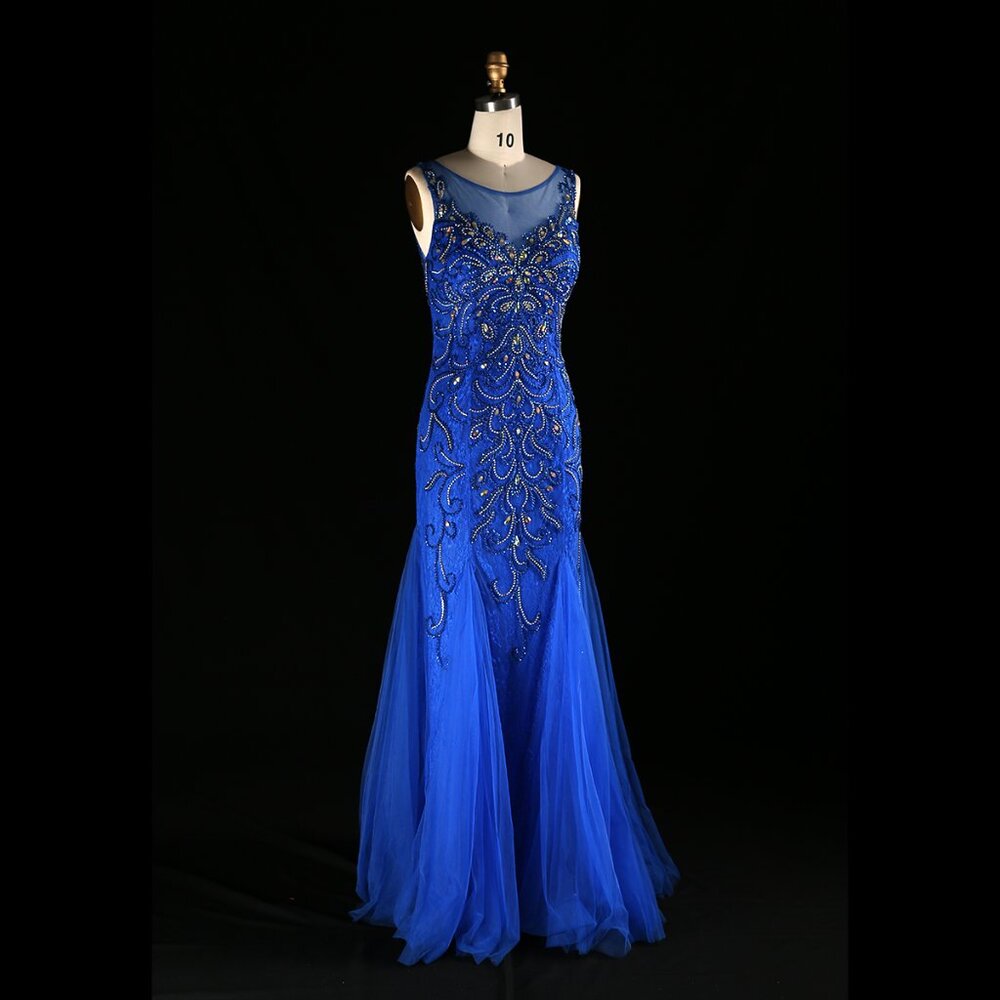 Royal Blue Diamond Trim Mermaid Prom Gown M3382 - Gem